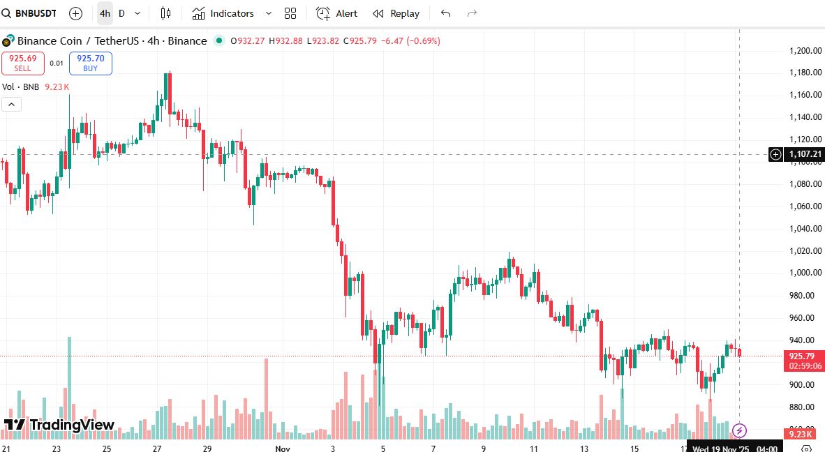 تحلیل تکنیکال بایننس کوین (BNB) 28 آبان 1404 | ارزپایا